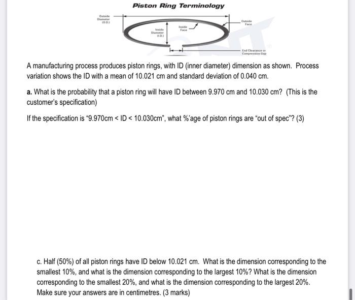 Solved A manufacturing process produces piston rings, with | Chegg.com