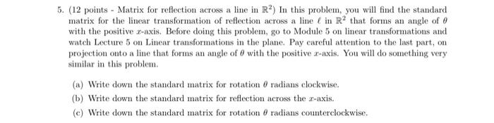 5. (12 points - Matrix for reflection across a line | Chegg.com