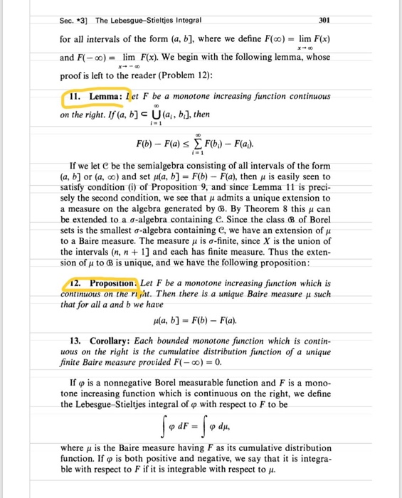 Solved Sec. *3] The Lebesgue-Stieltjes Integral 301 for all | Chegg.com
