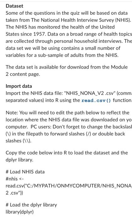 Using the NHIS data, provide the following | Chegg.com