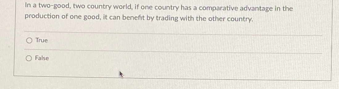 Solved In a two-good, two country world, if one country has | Chegg.com