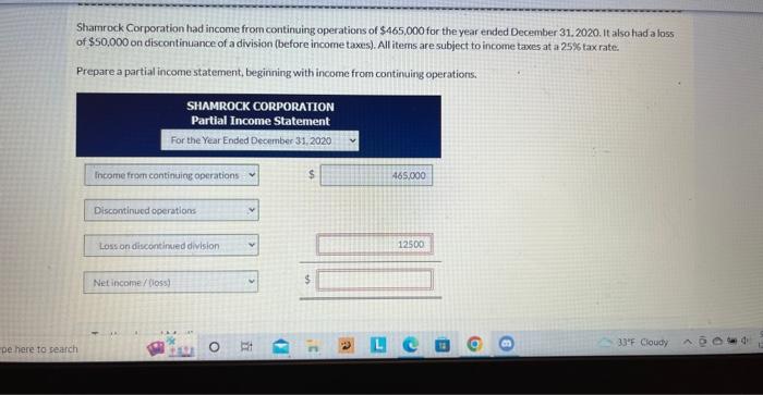 Solved Shamrock Corporation had income from continuing | Chegg.com
