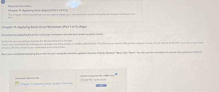 Solved Required information Chapter 1t: Applying Excel | Chegg.com