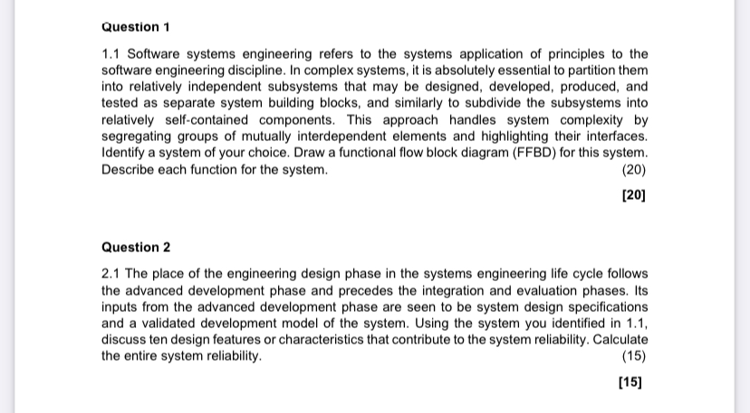Solved Question 11.1 ﻿Software systems engineering refers to | Chegg.com
