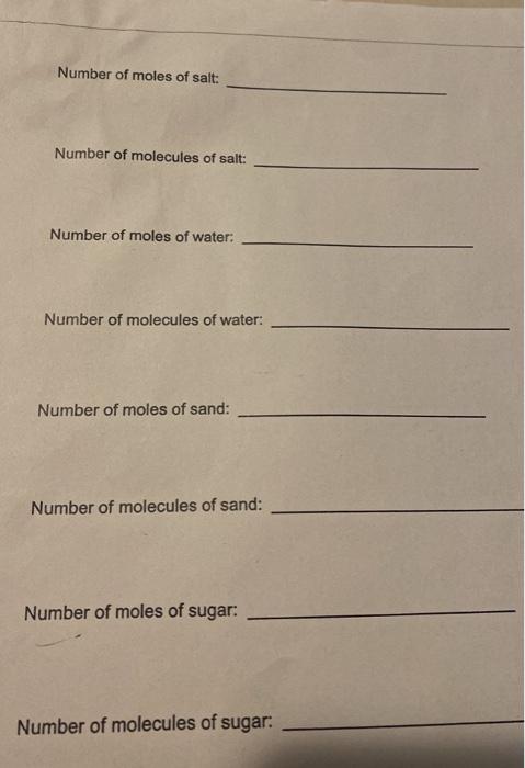 Solved Number of moles of salt: Number of molecules of salt: | Chegg.com