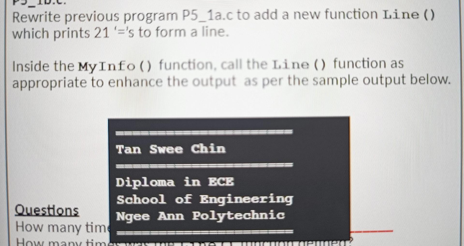 Solved Rewrite previous program P5_1a.c to add a new | Chegg.com