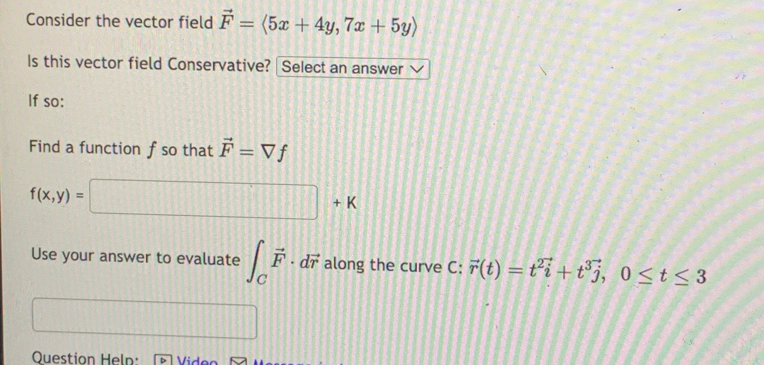 Solved Consider the vector field vec(F)=(:5x+4y,7x+5y:)Is | Chegg.com