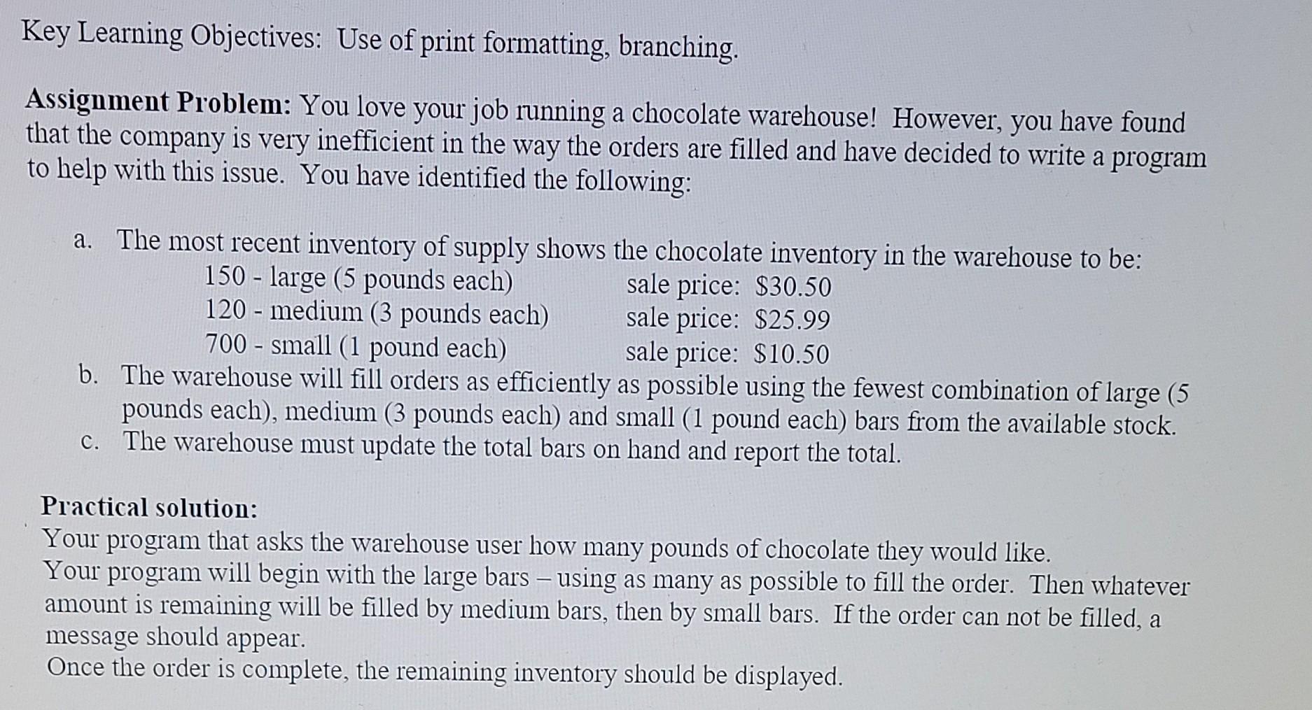 Solved Key Learning Objectives: Use of print formatting, | Chegg.com
