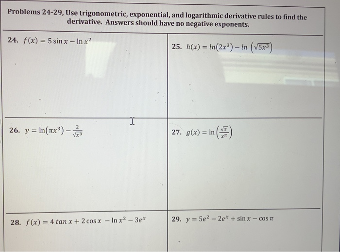 Solved Problems 24-29, Use trigonometric, exponential, and | Chegg.com