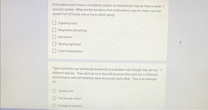 Solved Echinoderms don't have a circulatory systern or | Chegg.com
