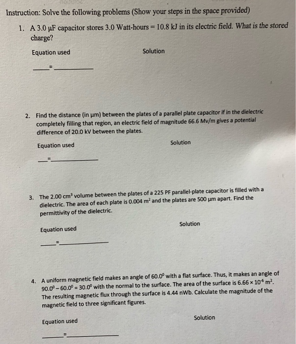 Solved Instruction: Solve the following problems (Show your | Chegg.com