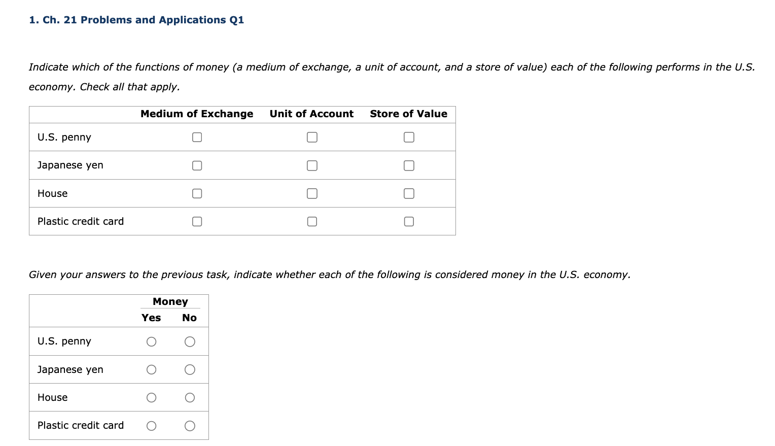 Solved Ch. 21 ﻿Problems and Applications Q1Indicate which of | Chegg.com