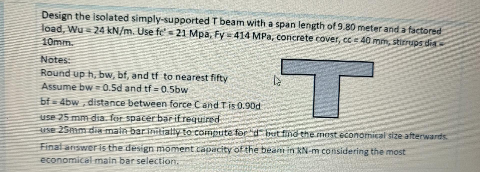 Solved Find the value of minimum area of steel, As min. in | Chegg.com