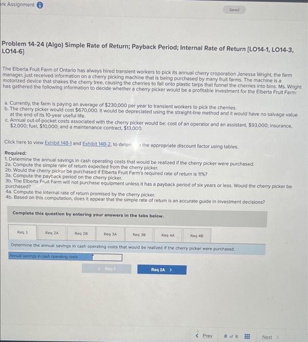 Solved rk Assignment Problem 14-24 (Algo) Simple Rate of | Chegg.com
