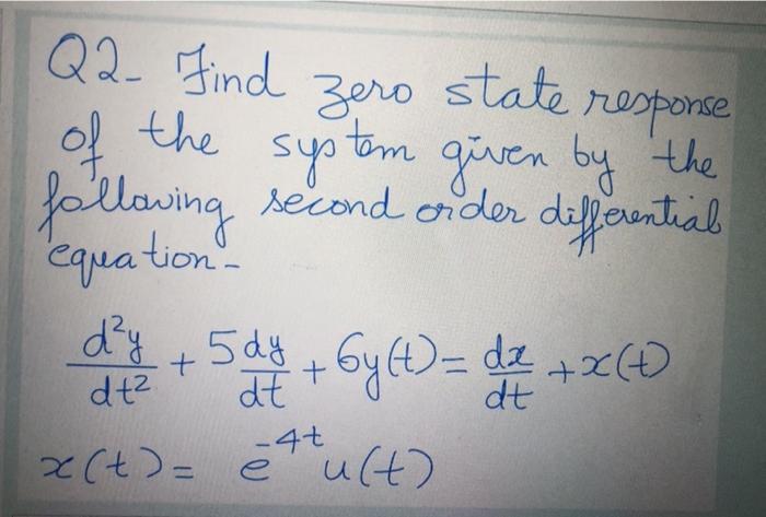 Solved Q2. Find Zero state response of 이 the system given by | Chegg.com