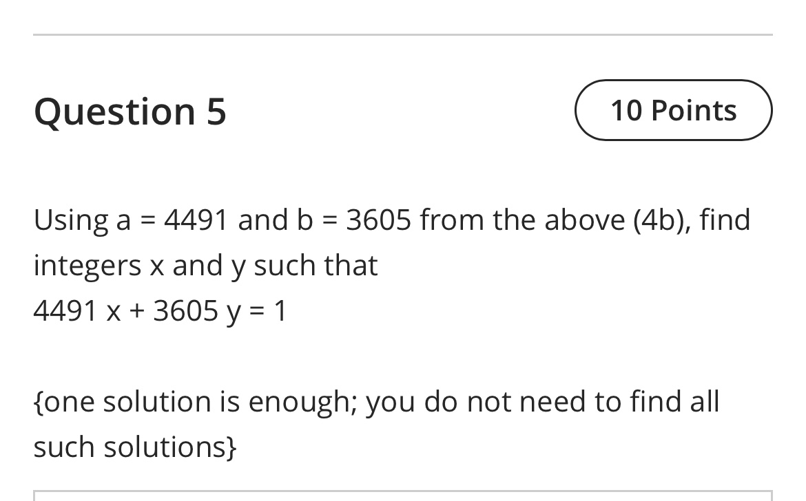 Question 510 ﻿PointsUsing a=4491 ﻿and b=3605 ﻿from | Chegg.com