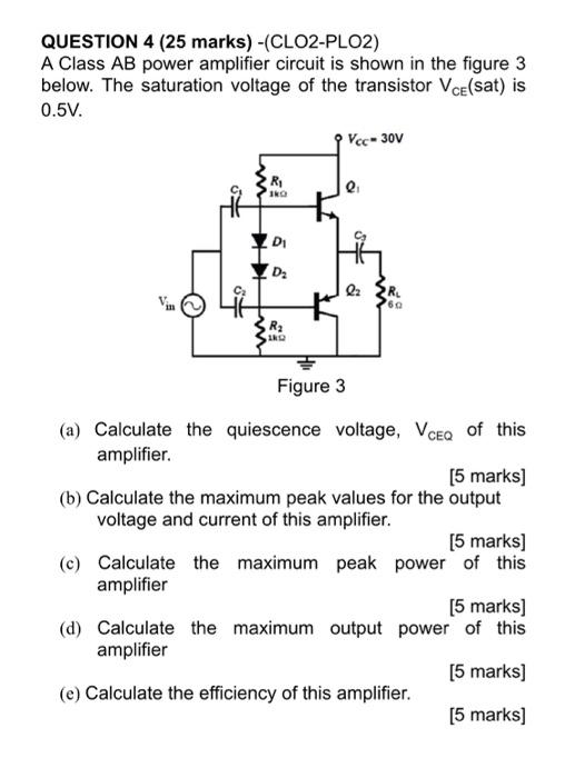 Solved QUESTION 4 (25 marks) -(CLO2-PLO2) A Class AB power | Chegg.com