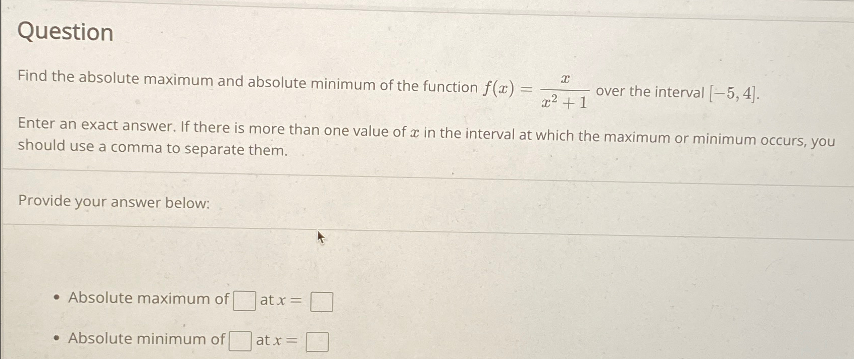 Solved QuestionFind the absolute maximum and absolute | Chegg.com