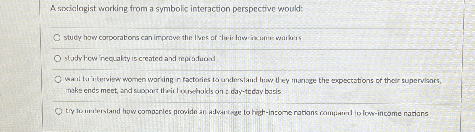 Solved A sociologist working from a symbolic interaction | Chegg.com