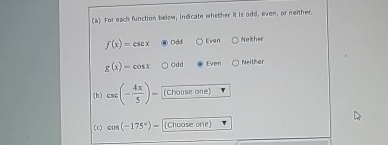 Solved (a) ﻿For each function below, Inscate ahcther it is | Chegg.com