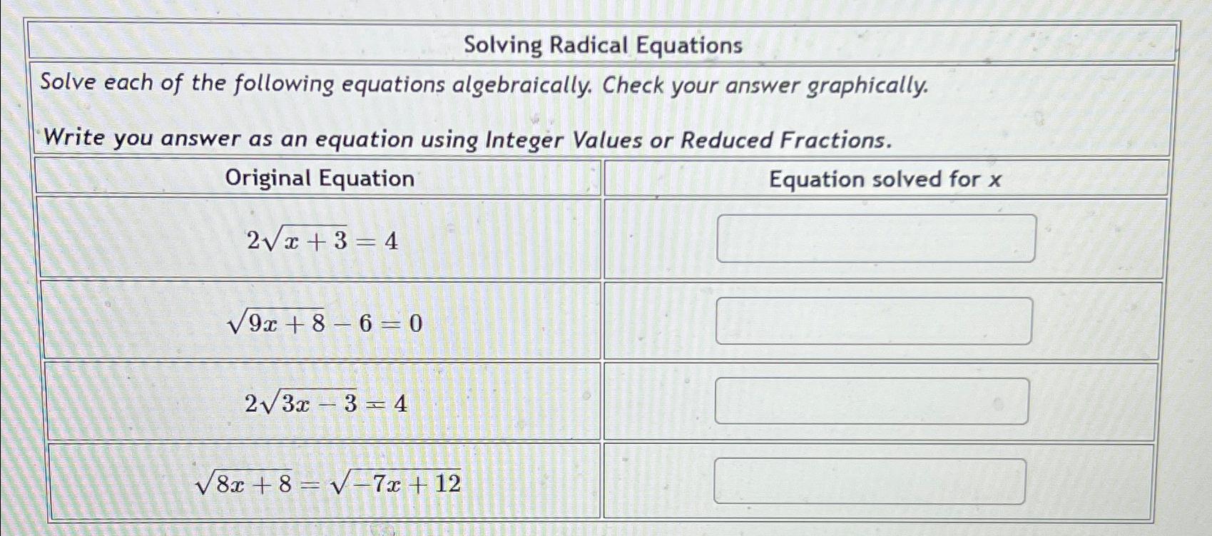 Solved Solving Radical EquationsSolve each of the following | Chegg.com