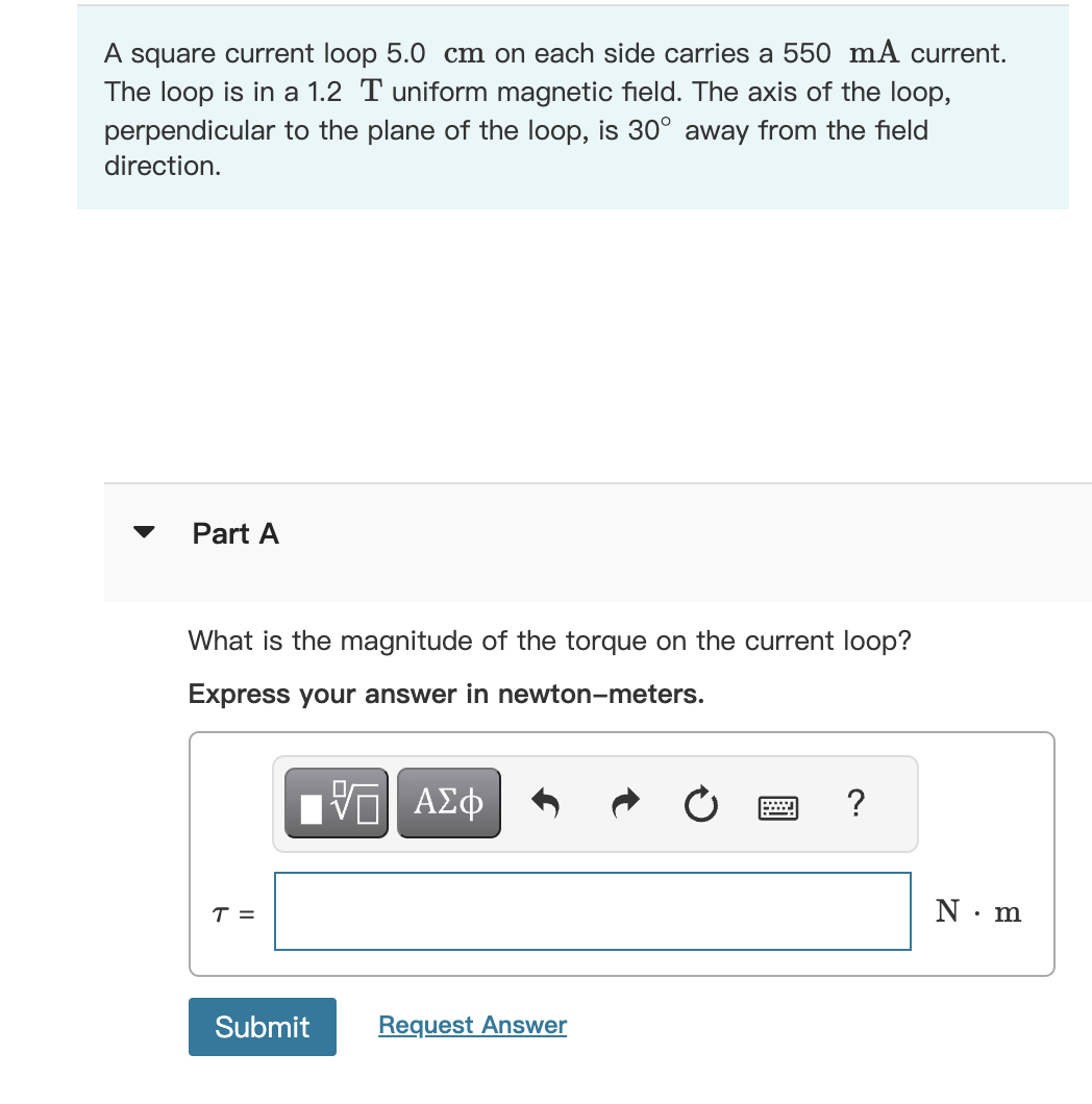 Solved A square current loop 5.0cm ﻿on each side carries a | Chegg.com