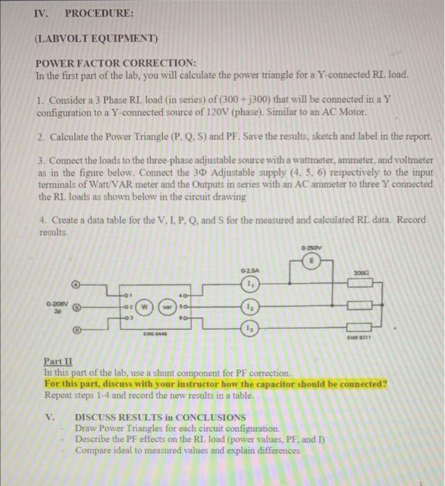 Solved IV. PROCEDURE: (LABVOLT EQUIPMENT) POWER FACTOR | Chegg.com