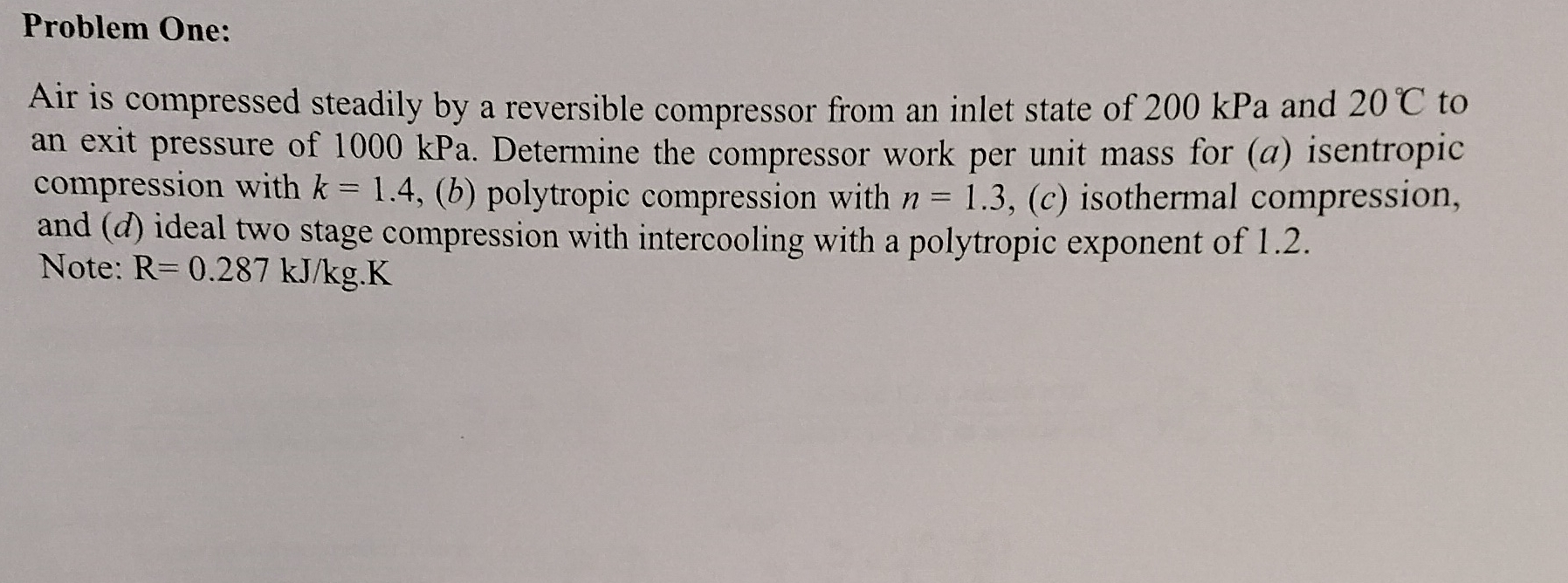Solved Problem One:Air is compressed steadily by a | Chegg.com