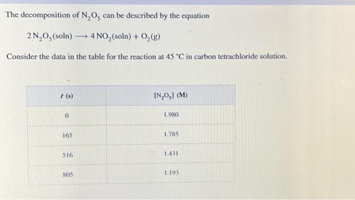 Solved The decomposition of N2O5 can be described by the | Chegg.com