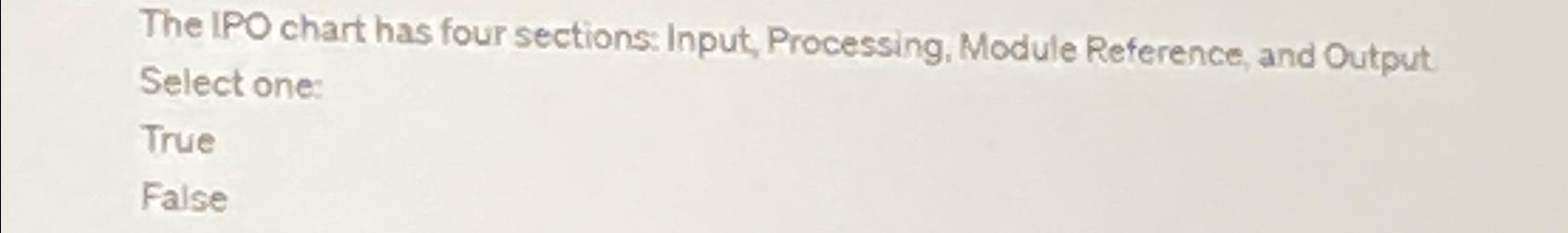 Solved The IPO chart has four sections: Input, Processing, | Chegg.com