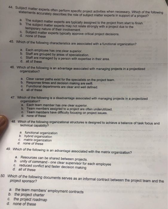 Solved 44. Subject matter experts often perform specific | Chegg.com