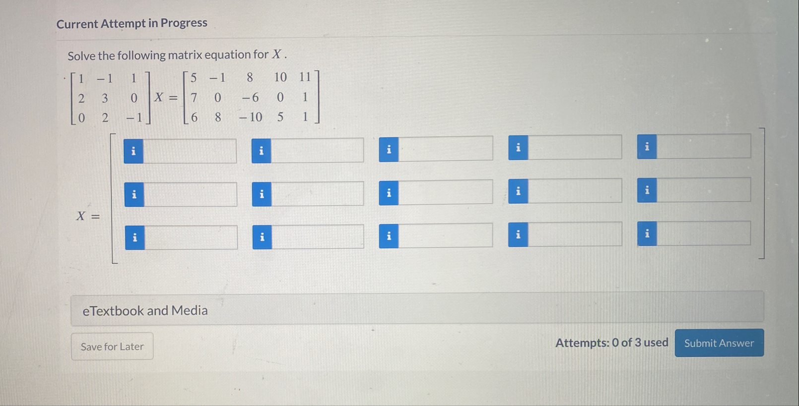Solved Current Attempt in ProgressSolve the following matrix | Chegg.com