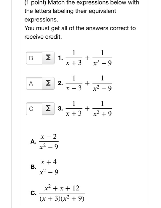 Solved (1 point) Match the expressions below with the | Chegg.com