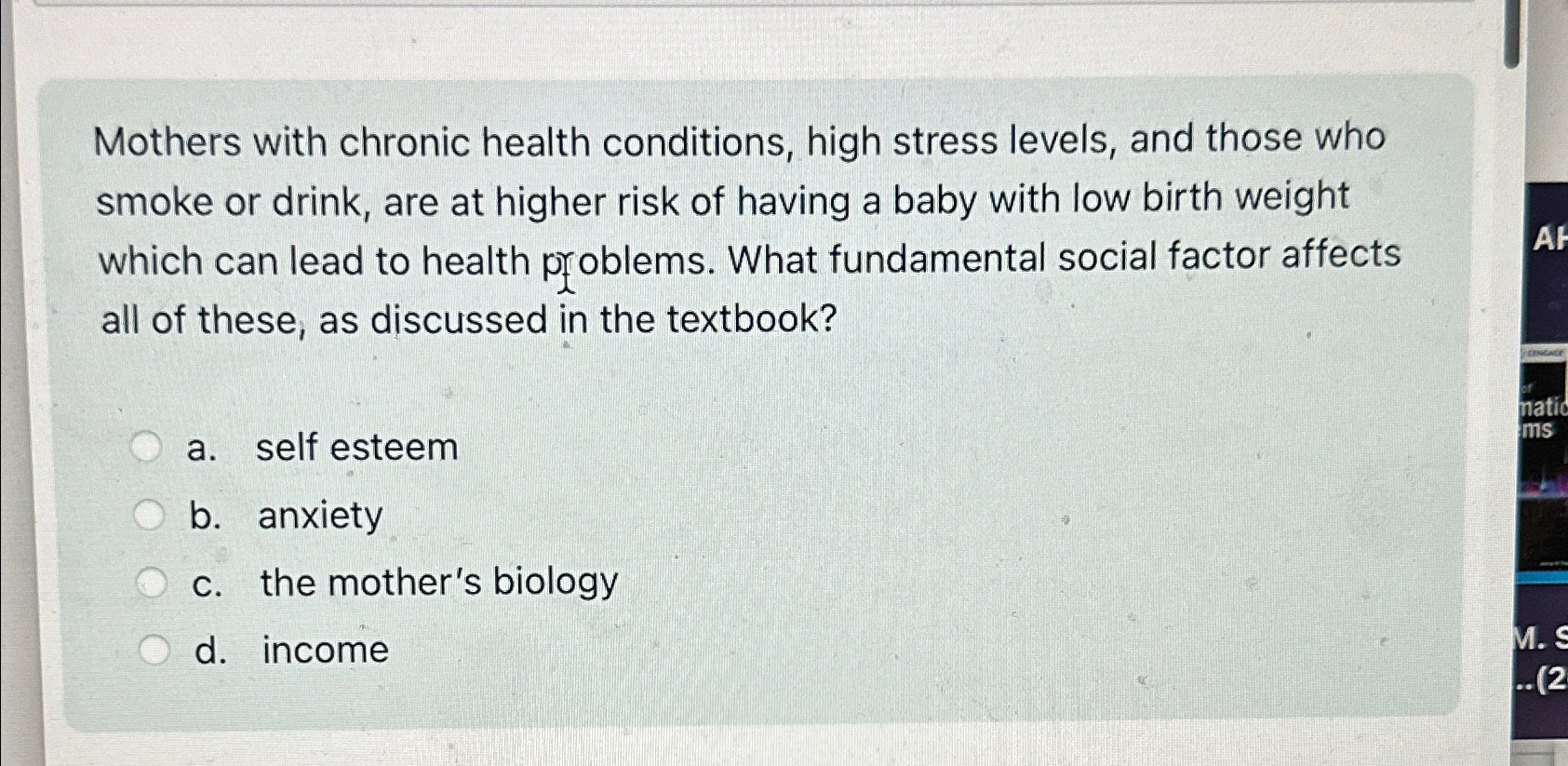 Solved Mothers with chronic health conditions, high stress | Chegg.com