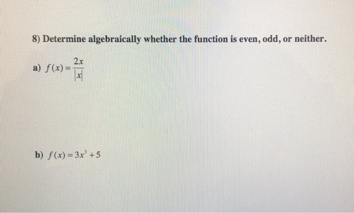 Solved 8) Determine algebraically whether the function is | Chegg.com