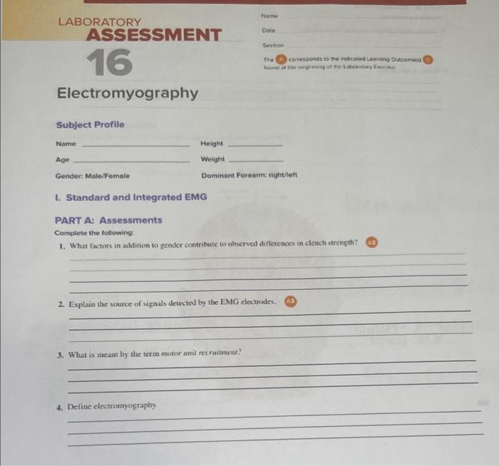 Solved Electromyography Subject Profile Name Height Age | Chegg.com