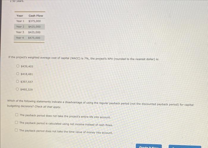 Solved What information does the payback perlod provide? | Chegg.com