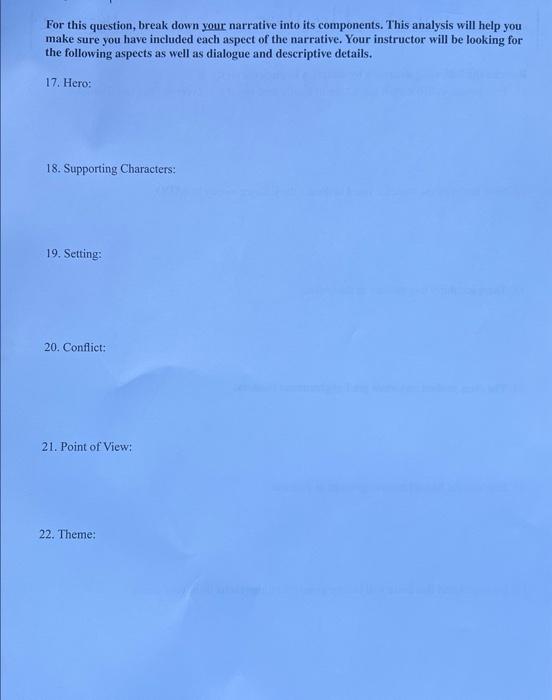 For this question, break down your narrative into its | Chegg.com