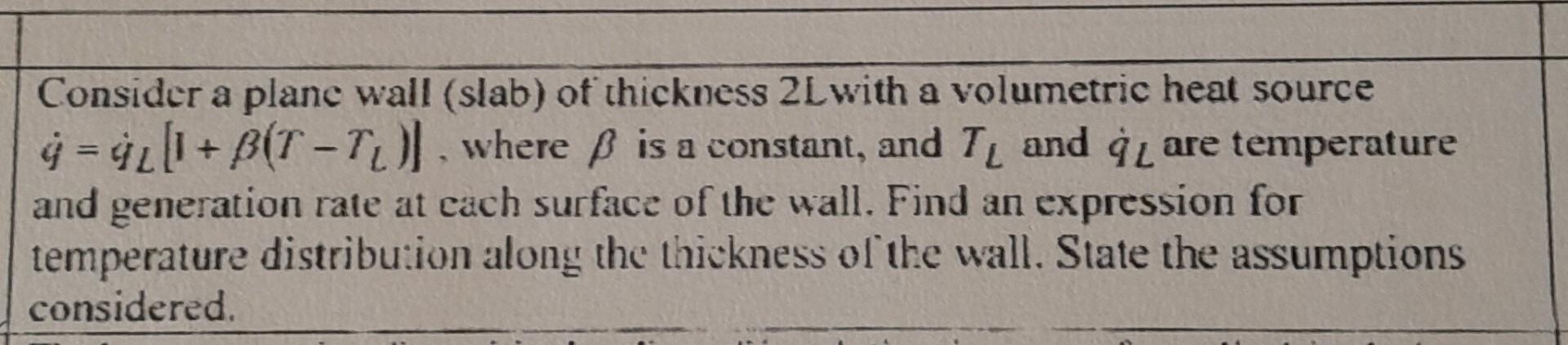 Solved Consider a plane wall (slab) of thickness 2 L with a | Chegg.com