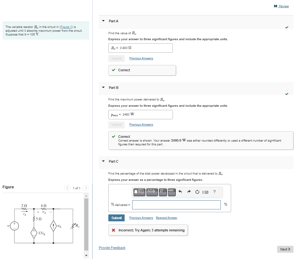 Solved The variable resistor Ro ﻿in the circuit in (Figure | Chegg.com