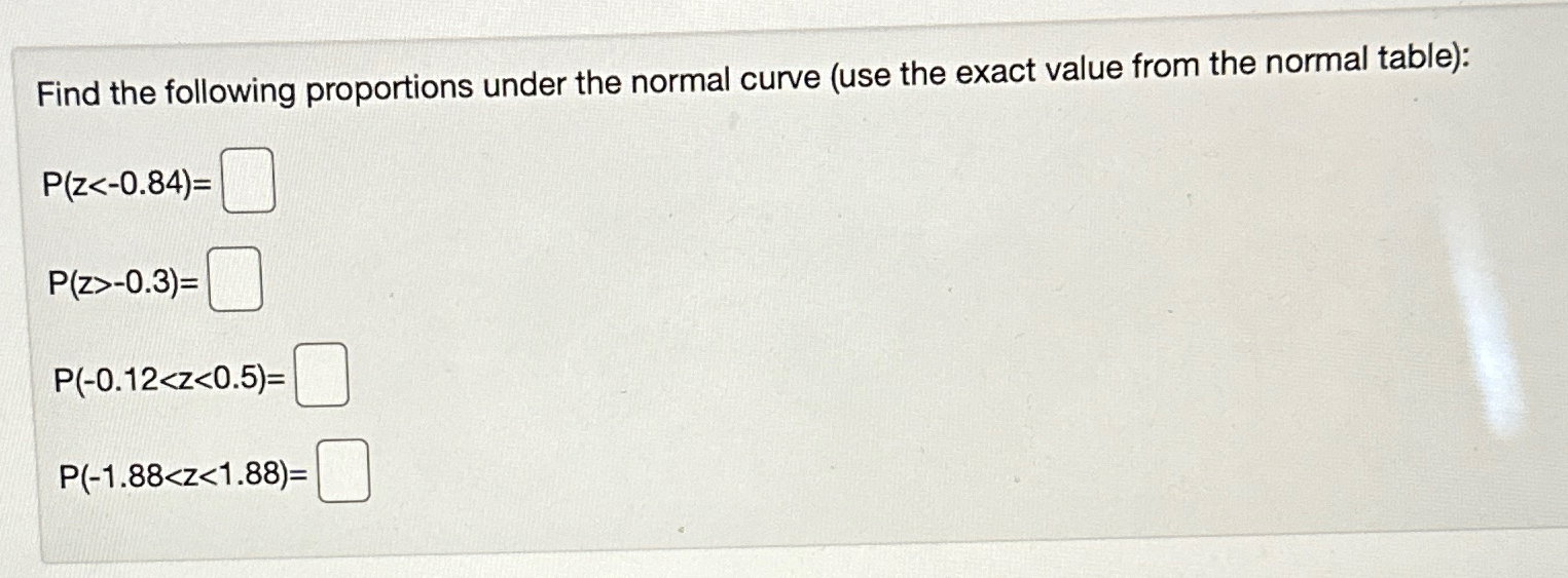 Find the following proportions under the normal curve | Chegg.com