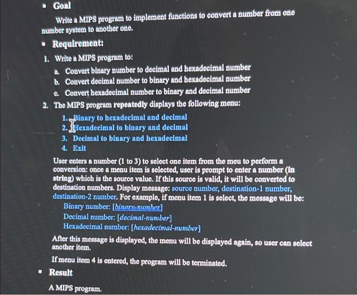 Solved • Goal Write a MIPS program to implement functions to | Chegg.com