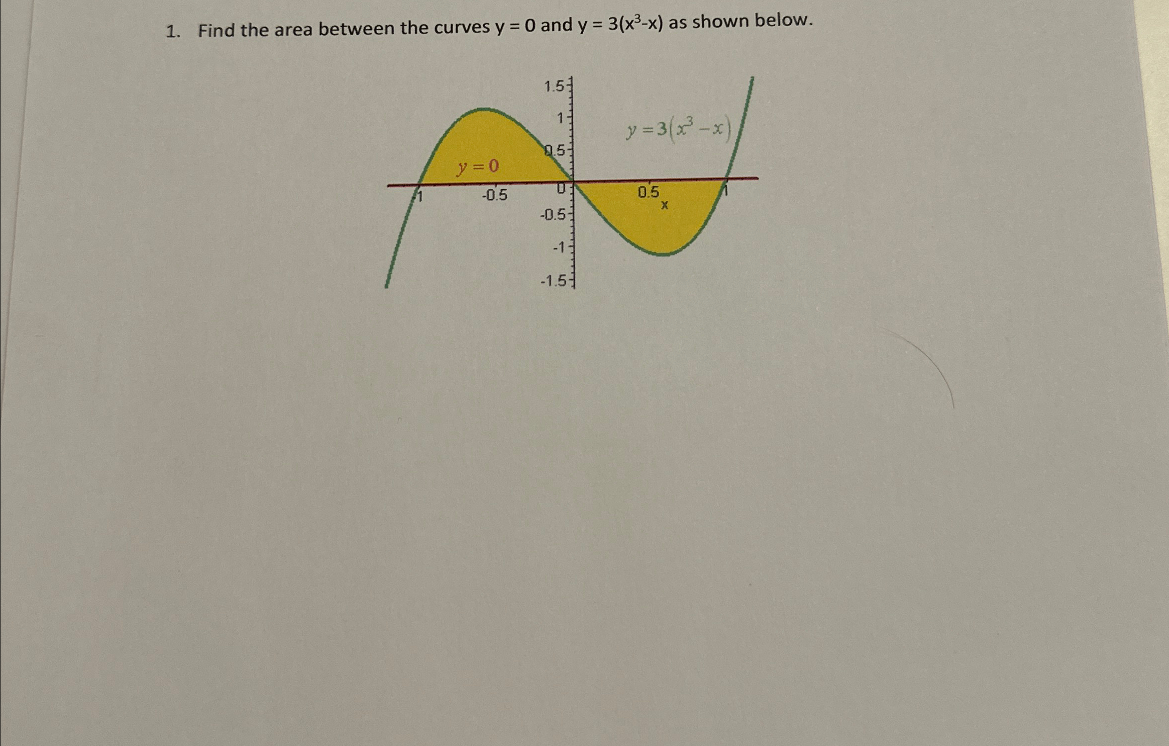 Solved Find the area between the curves y=0 ﻿and y=3(x3-x) | Chegg.com