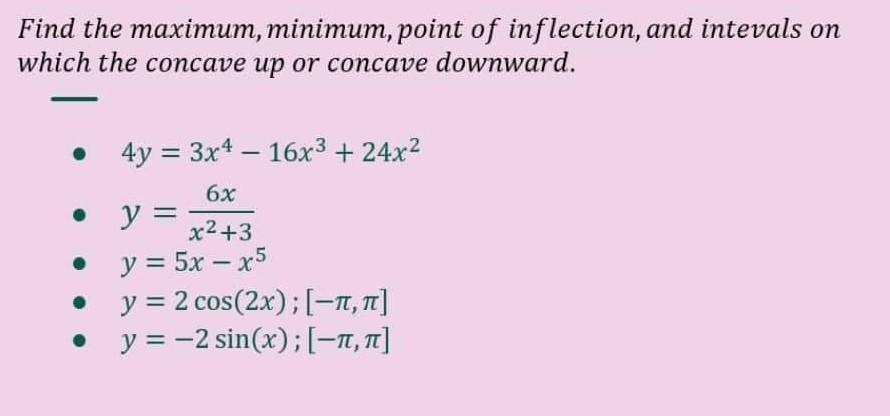 Solved Find the maximum, minimum, point of inflection, and | Chegg.com
