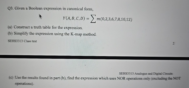 Solved Q3. ﻿Given a Boolean expression in canonical | Chegg.com
