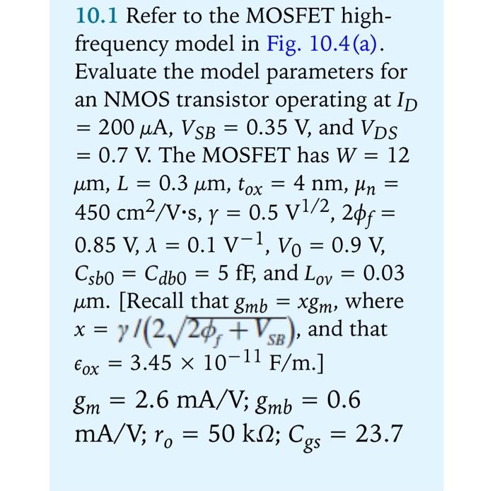 Solved um, L = 4 nm, un 10.1 Refer to the MOSFET high- | Chegg.com