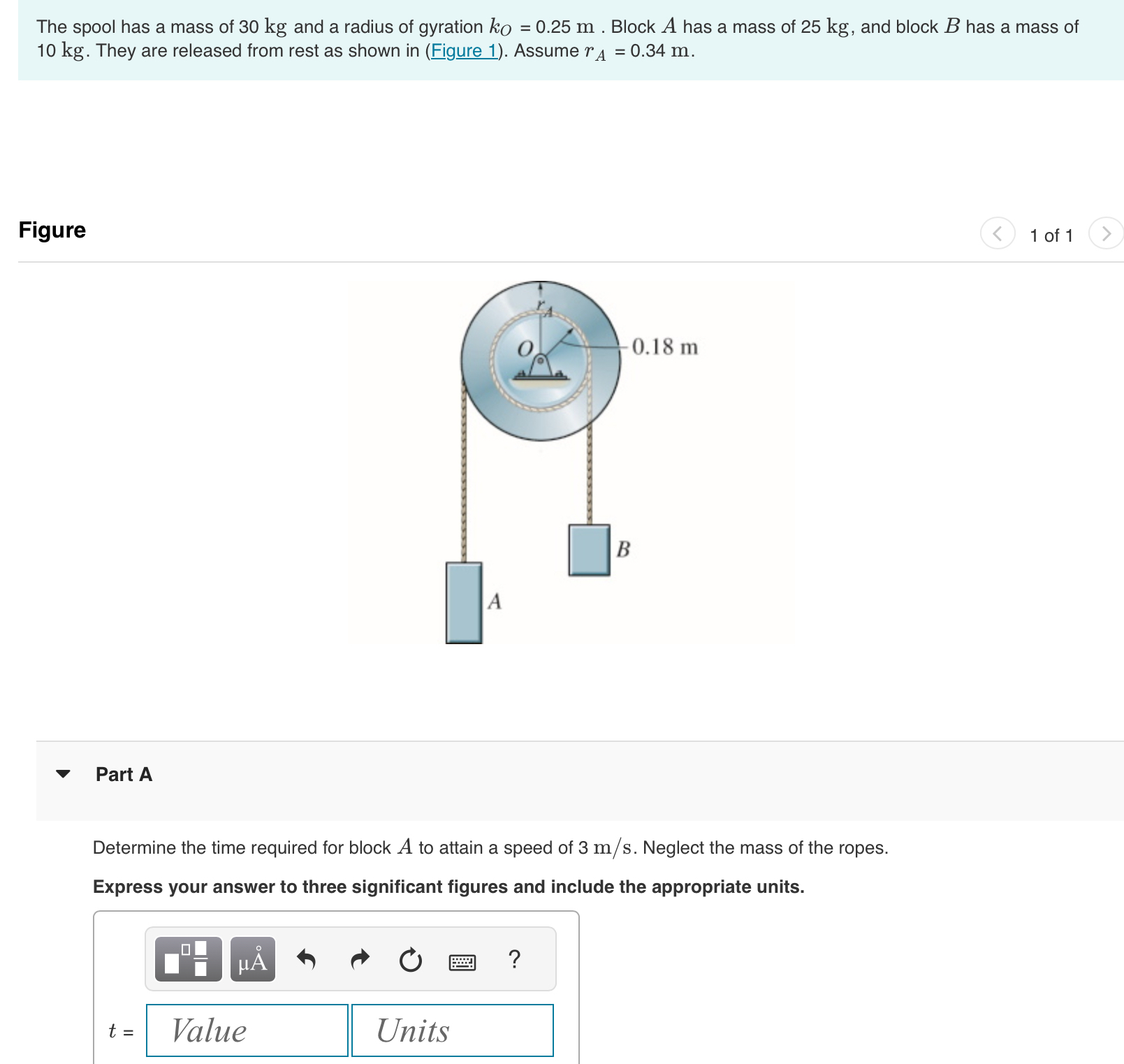Solved The spool has a mass of 30kg and a radius of gyration | Chegg.com