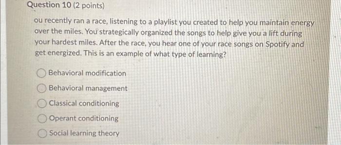 Solved Question 10 (2 points) ou recently ran a race, | Chegg.com