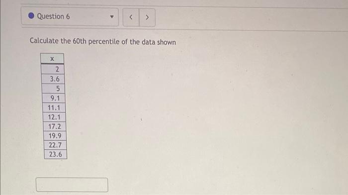 Solved Question 6 X Calculate the 60th percentile of the | Chegg.com