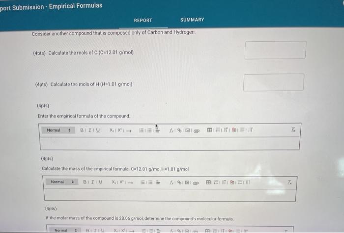 et Submission - Empirical Formulas REPORT SUMMARY | Chegg.com